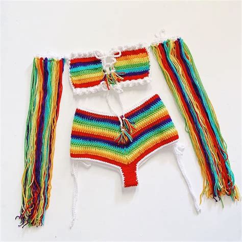 Rainbow Crochet Fringed Shorts Set Rainbow Crochet Summer Outfit
