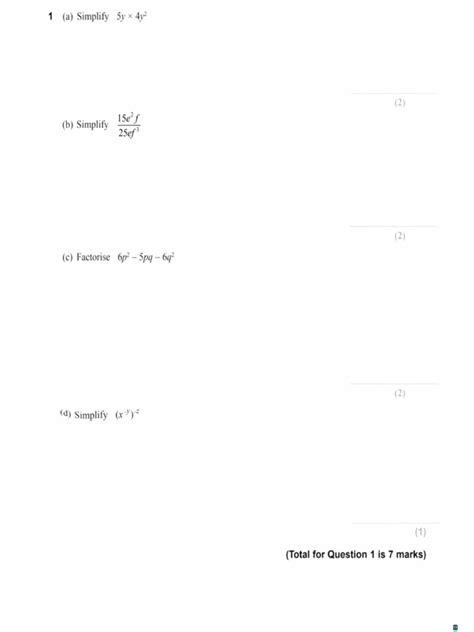 Expansion And Factorisation Revision Worksheet 3 Pdf