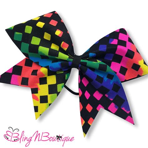 Neon Cheer Bow Yellow Cheer Bow Pink Cheer Bow Checkers In Color