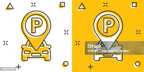 만화 스타일의 주차 아이콘 흰색 격리 된 배경에 자동 스탠드 만화 벡터 그림 도로 표지판 스플래시 효과 비즈니스 개념 거리에 대한 스톡 벡터 아트 및 기타 이미지 Istock