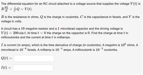 Solved The Differential Equation For An RC Circuit Attached Chegg Com