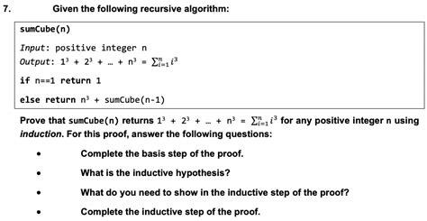Solved Given The Following Recursive Algorithmsumcube