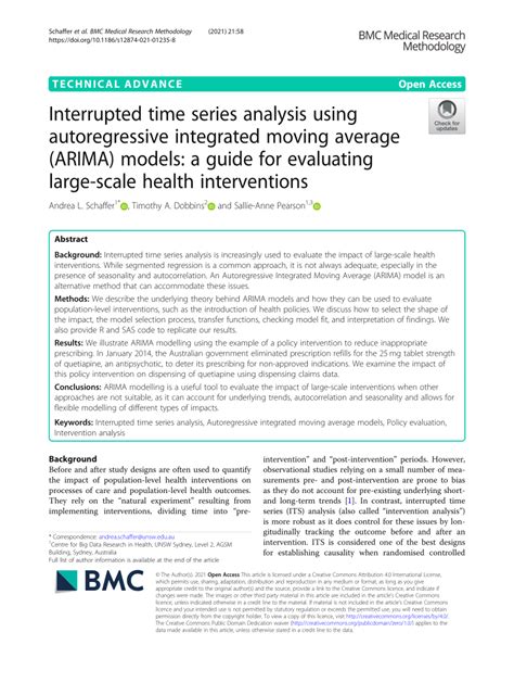 Pdf Interrupted Time Series Analysis Using Autoregressive Integrated Moving Average Arima