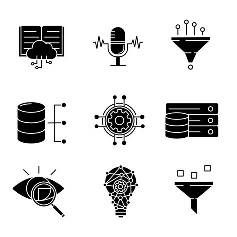 Machine Learning Glyph Icons Set Artificial Intelligence Database Ai