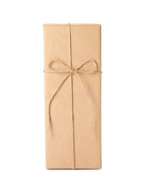 Parcel Wrapped With Kraft Paper And Twine Isolated On White Stock Image