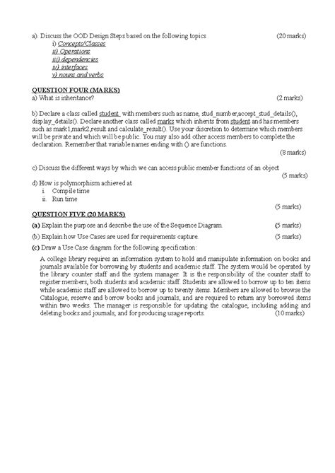 Ooad Makeup Cat Continuous Assessment Test A Discuss The Ood Design Steps Based On The