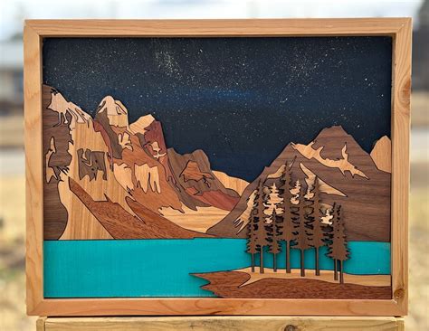 Handcrafted Wooden Wall Art Maligne Lake In Jasper National Park