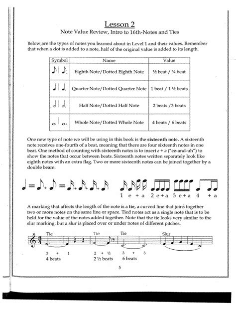 Lesson 2 Note Values 16th Notes And Ties Tandsr 2 Pdf