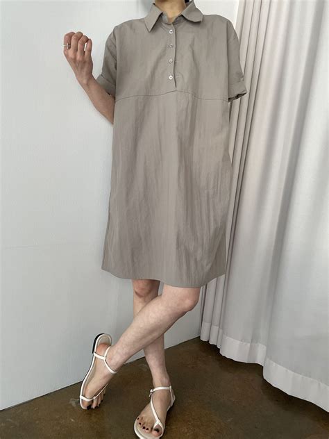 바스락 여름 카라 셔츠 반팔 미니 원피스