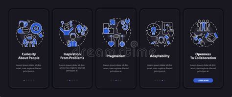Characteristics Of Social Entrepreneur Dark Onboarding Mobile App Page Screen Stock Vector