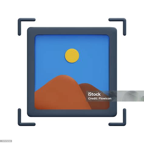 3d 최소 이미지 갤러리 아이콘 벡터입니다 이미지 사진  파일 산과 태양 풍경 액자 안의 그림 3d 사진 개념입니다 흰색 배경에 격리 3d 아이콘 벡터 렌더링