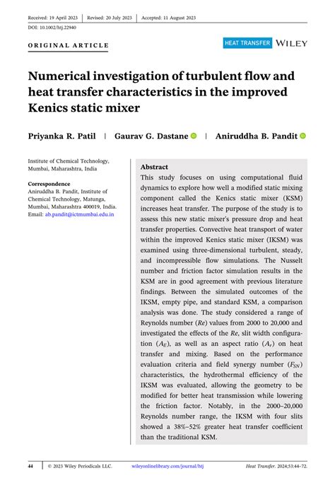 Numerical Investigation Of Turbulent Flow And Heat Transfer