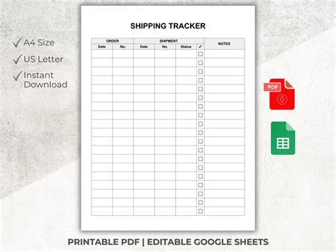 Shipping Tracker Printable Delivery Tracker Shipping Planner