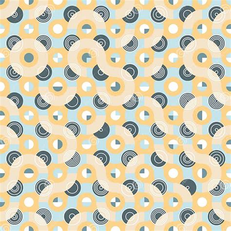 Colourful Truchet Seamless Vector Pattern With Random Tiled Wavy Shapes And Concentric Circles