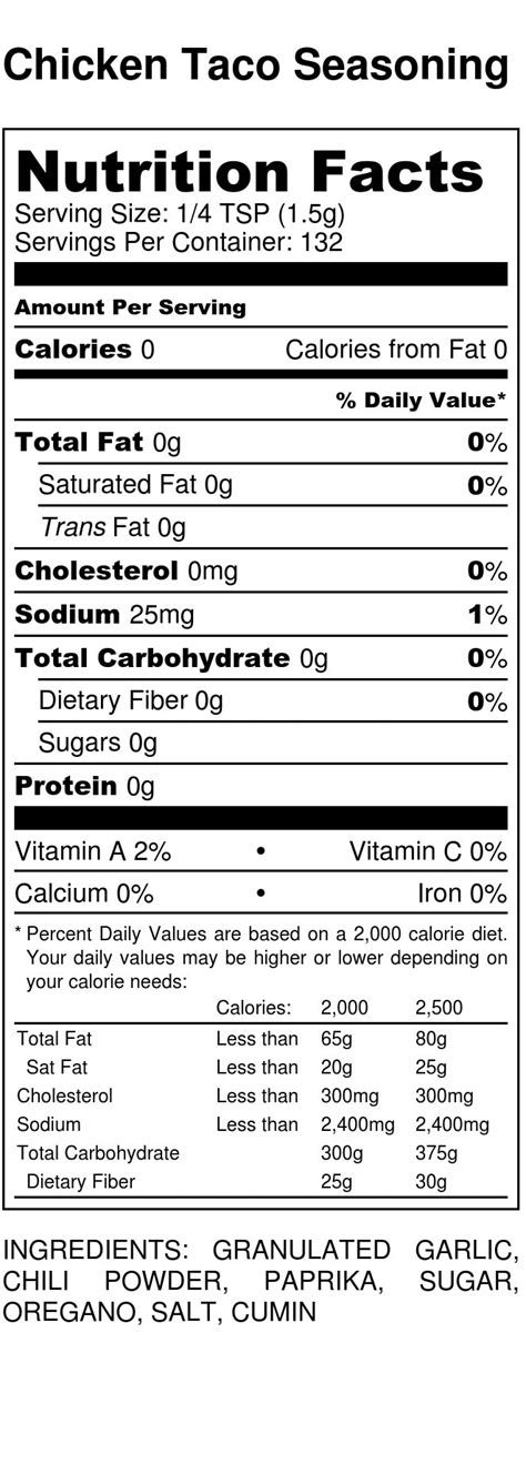 Taco Seasoning Nutrition Label Ythoreccio