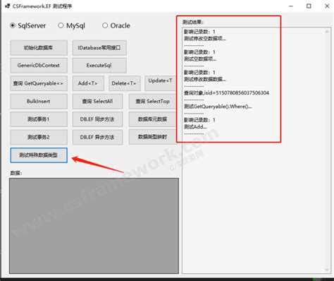 Csframeworkef数据库框架 特殊数据类型测试报告testdataupdate表cs框架网