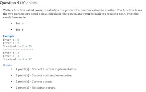 Solved Question Points Write A Function Called Power Chegg