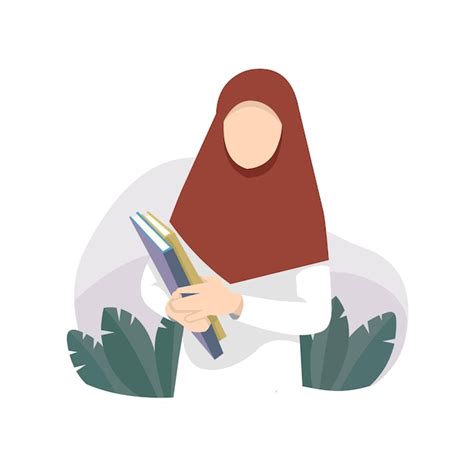 Hijab 공부 스톡 벡터 일러스트 레이 션 평면 디자인에 젊은 이슬람 여자 프리미엄 벡터