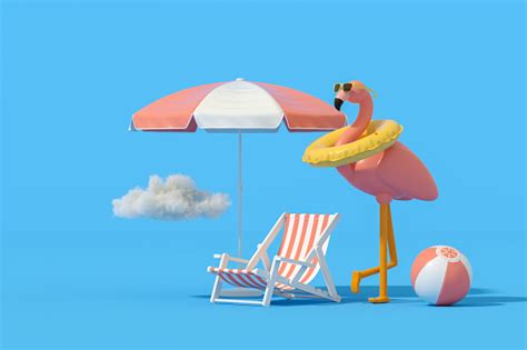 파란색 배경에 선글라스와 수영 반지가 있는 풍선 플라밍고 최소 여름 여행 휴가 배경 0명에 대한 스톡 사진 및 기타 이미지 0명 3차원 형태 계절 Istock