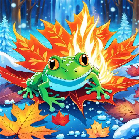 Frozen Frog Thawing Out On Maple Leaf Made Of Fire By Maplefrog9 On