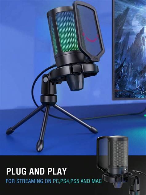 Gaming Usb Microphone Condenser Mic With Quick Mute Rgb Indicator Tripod Stand Pop Filter
