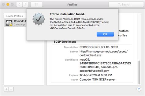 how to fix profile installation failed error while enrolling mac book in endpoint manager