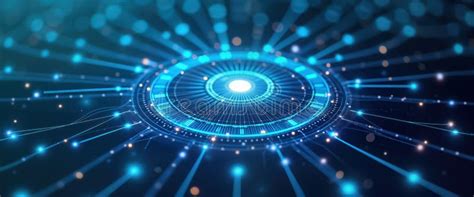 Futuristic Tech Illustration Shows Glowing Blue Circular Network Abstract Design Represents