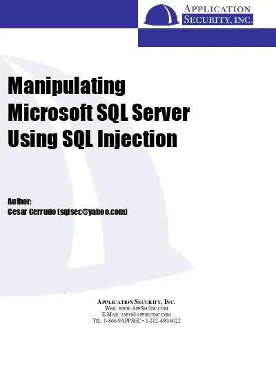 Manipulating Microsoft Sql Server Using Sql Injection