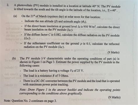 Solved A Photovoltaic PV Module Is Installed In A Chegg