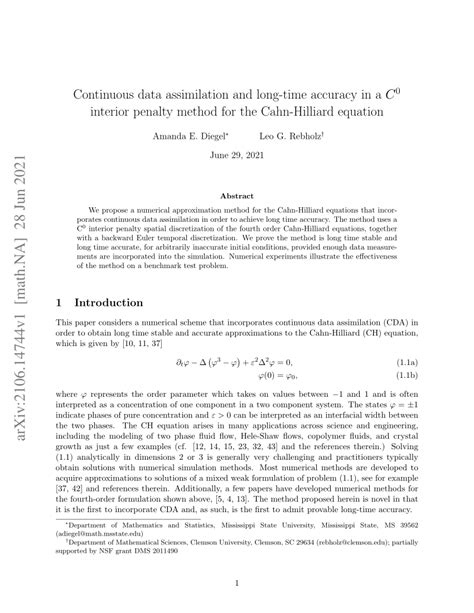 Pdf Continuous Data Assimilation And Long Time Accuracy In A C0
