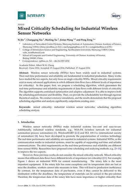 Pdf Mixed Criticality Scheduling For Industrial Wireless Sensor Networks