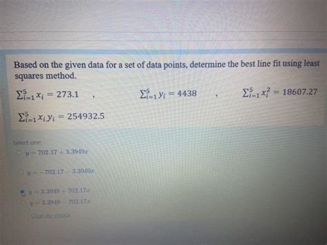 Solved Based On The Given Data For A Set Of Data Points