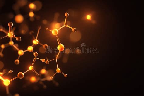 Molecular Structure Glowing Orange Chemical Compound Visual In Dark Background Stock