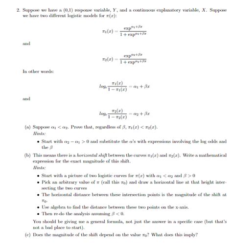 Solved 2 Suppose We Have A 01 Response Variable Y And