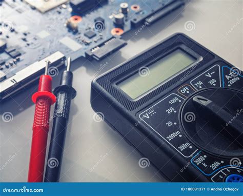 Multimeter Test Electronic Board Of Digital Device With Components