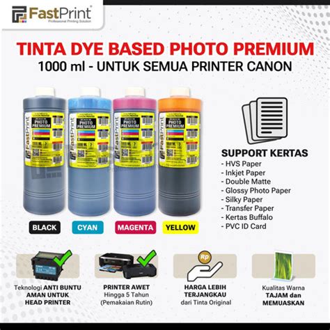 Jual Tinta Dye Based Photo Premium Printer Canon Refill 1000ml 1 Set 4 Warna Kota Makassar