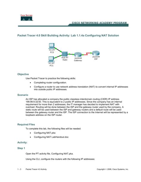 packet tracer nat configuration lab