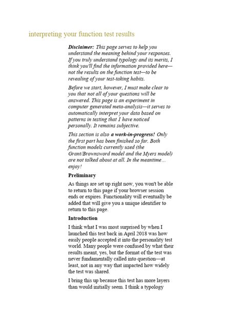 Interpreting Your Function Test Results Pdf Thought Feeling