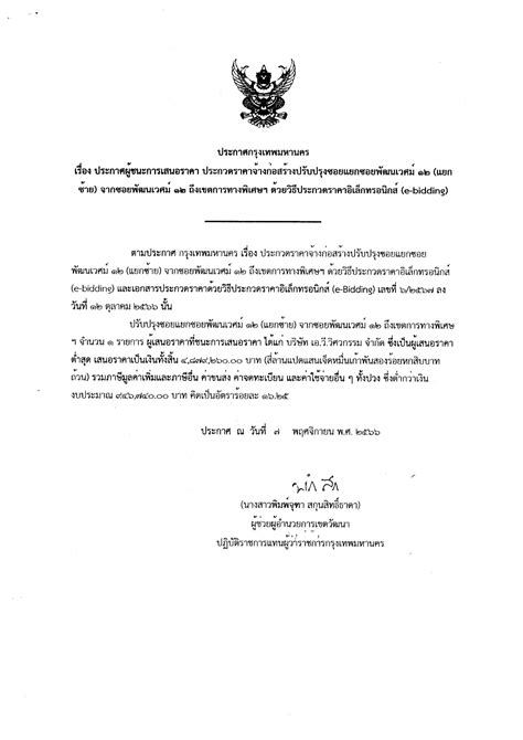 ประกาศผู้ชนะการเสนอราคา ประกวดราคาจ้างก่อสร้างปรับปรุงซอยแยกซอยพัฒนเวศม์ 12 แยกซ้าย จากซอยพัฒน