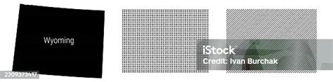 와이오밍 실루엣 맵과 점과 비스듬한 선의 두 패턴 흰색에 고립 된 플랫 벡터 일러스트 레이 션 가리키기에 대한 스톡 벡터 아트 및 기타 이미지 Istock