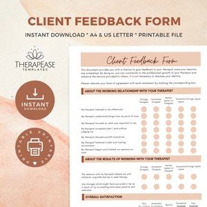 Client Feedback Form Template Printable Forms For Therapists Counseling Forms Client Survey