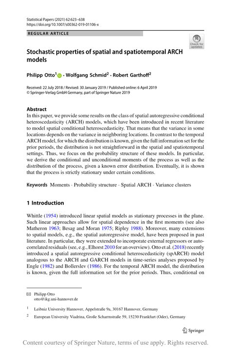 Stochastic Properties Of Spatial And Spatiotemporal Arch Models Request Pdf