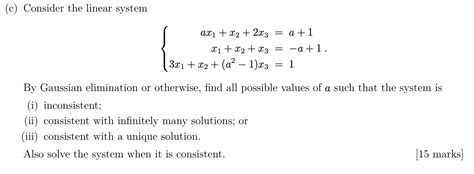 solved c consider the linear system ax1 x2 2x3 a