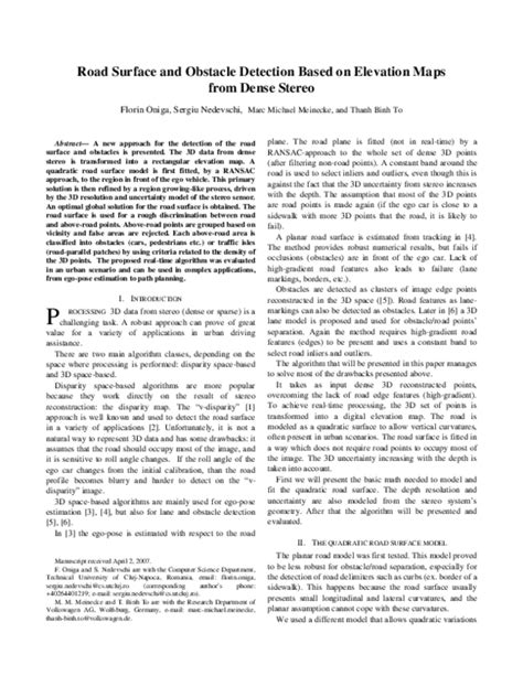 Pdf Road Surface And Obstacle Detection Based On Elevation Maps From Dense Stereo