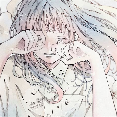 とあるお茶活動報告用 固ツイ見てくれたら嬉しい on Twitter 美しいアニメアート 芸術的アニメ少女 泣いてる イラスト