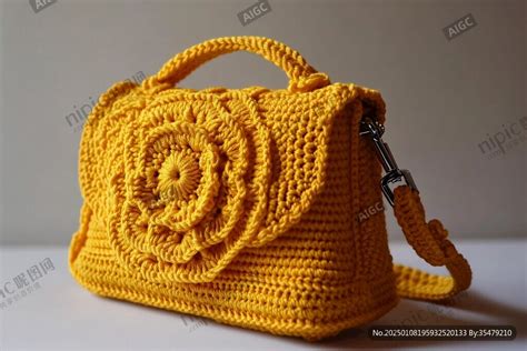 Ai创作图手工编织包包 针织提包 钩织挽袋 编织包包 手织提包 黄色网袋 钩珠片 藤编手拎手工包 手工包包 毛线包 羊毛毡女性挎包 黄挎包 手编袋 编织包 针织袋 昵图网