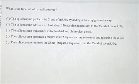Solved What Is The Function Of The Spliceosomethe
