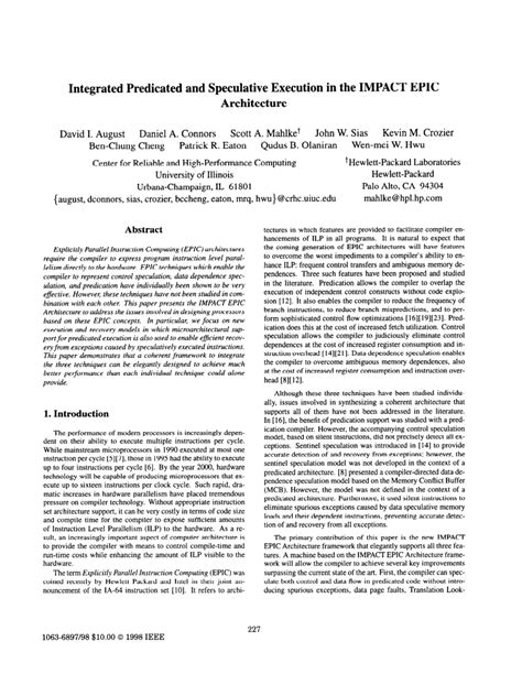 Pdf Integrated Predicated And Speculative Execution In The Impact Epic Architecture