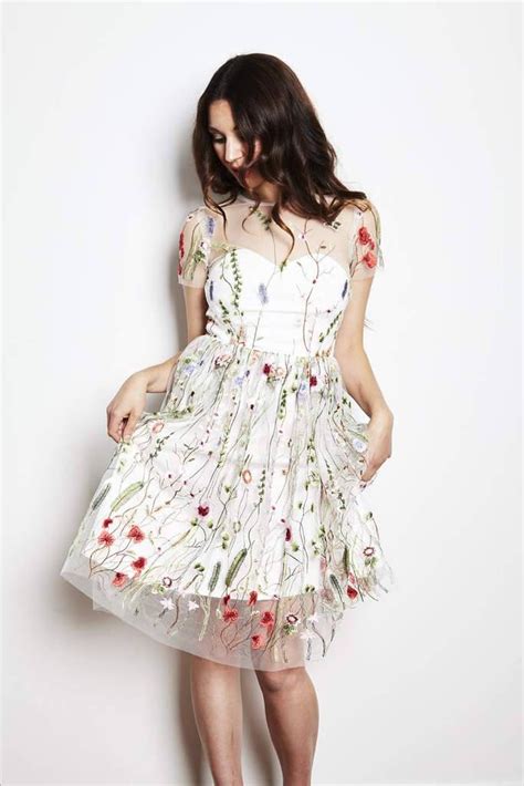 Embroidered Floral Mini Dress White Tulle Wedding Prom Elopement Etsy