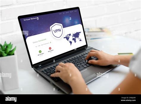 Using A Vpn On A Laptop Web Page Concept With Vpn Connection And World